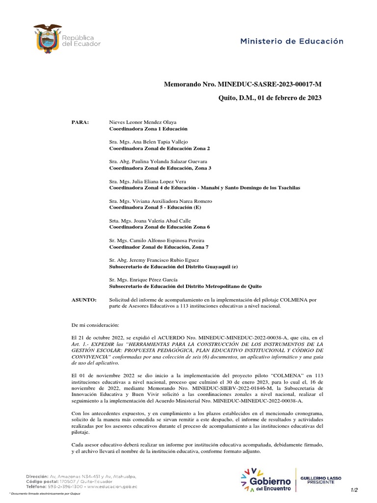 Informe Colmena-MINEDUC-SASRE-2023-00017-M | PDF