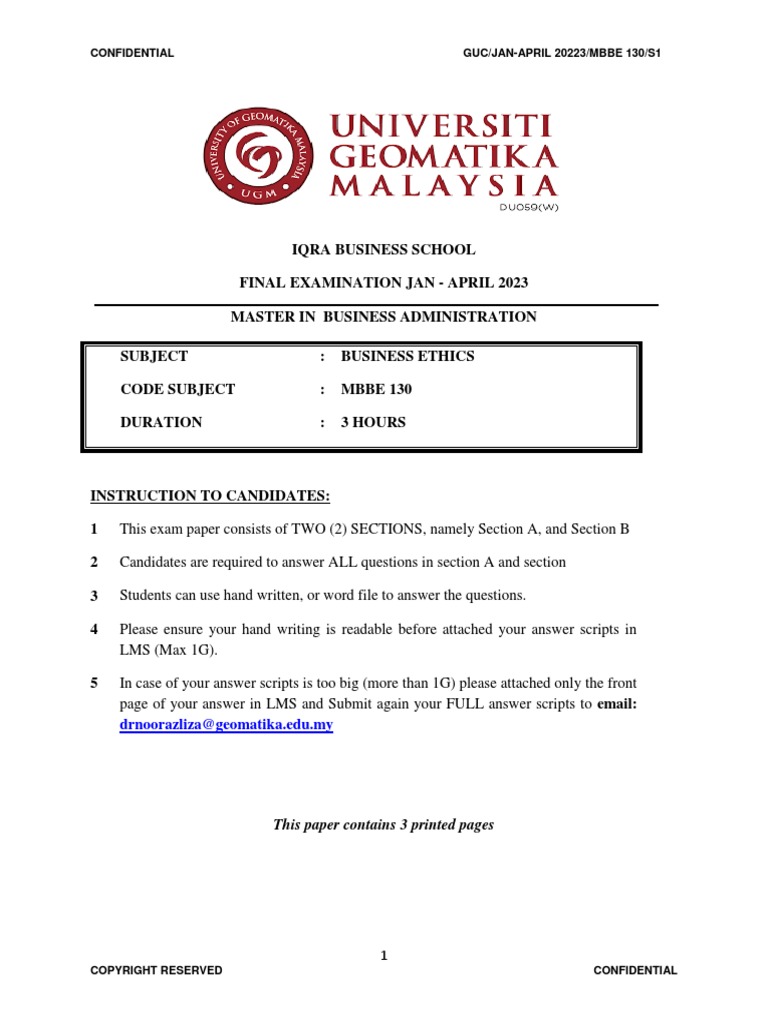 Guc - Jan-April 22 - Mbbe130 - Question Set 1 Exam Paper | PDF ...