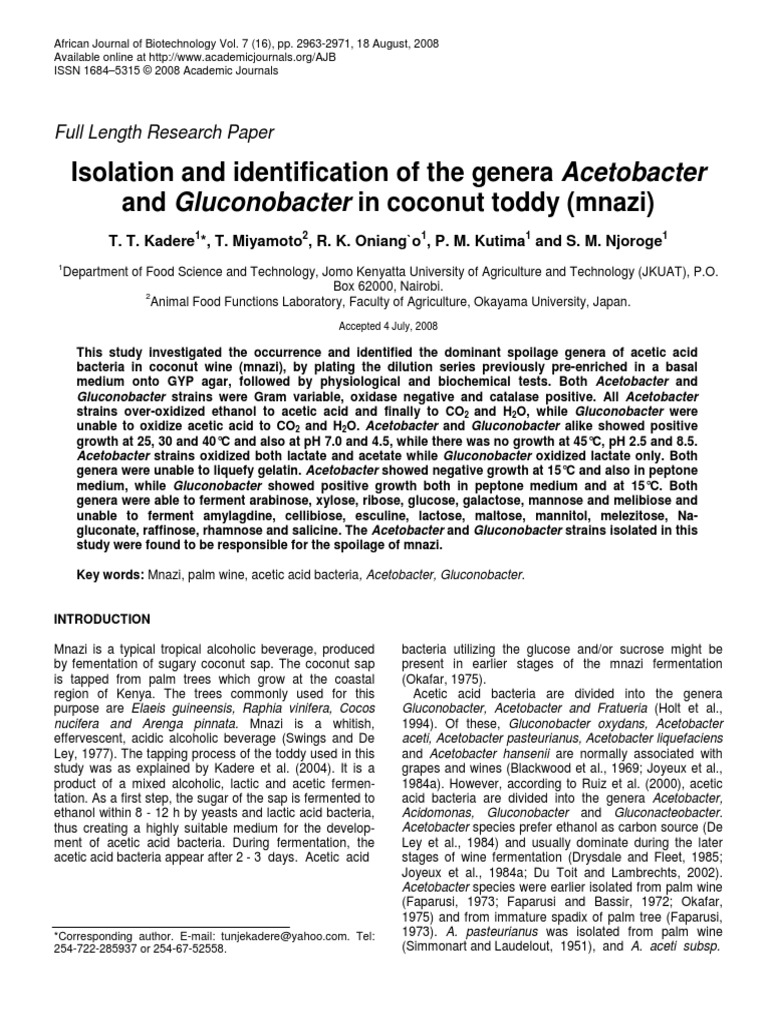 Isolation and Identification of The Genera Acetobacter | PDF ...