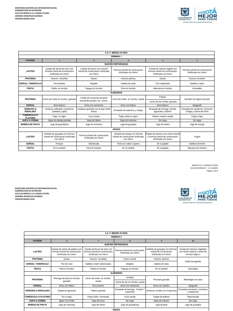 Ciclo de Menús de 9 A 11 Meses 29 Dia | PDF | ensalada | Sopa