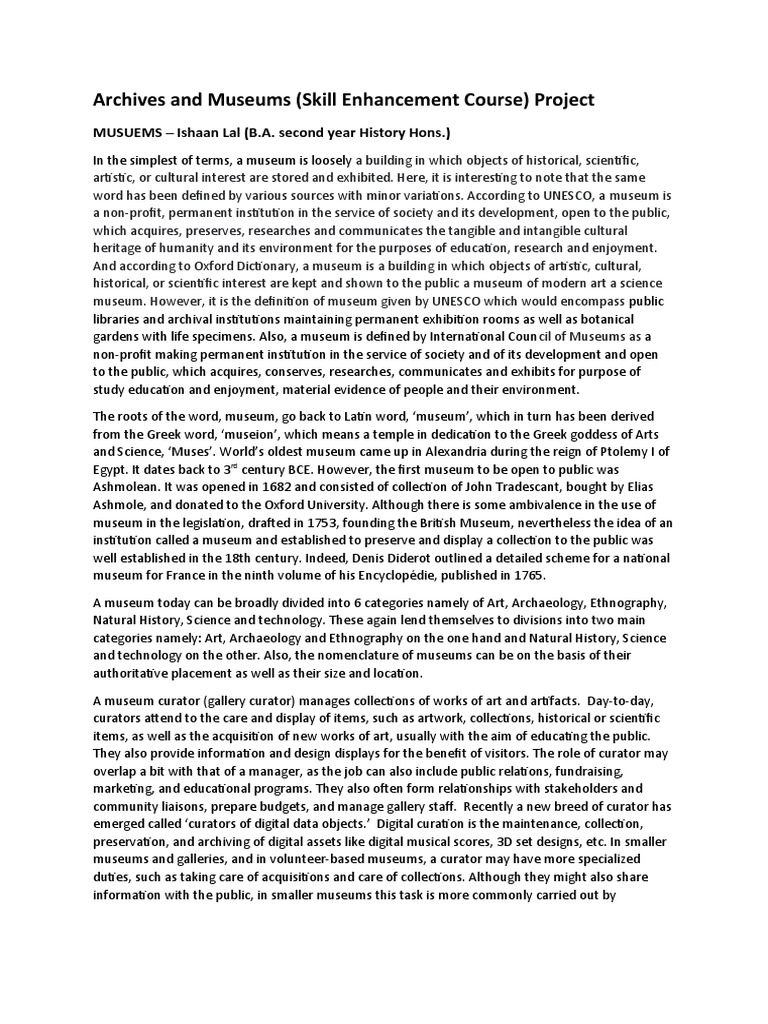 Archives and Museums | PDF | Museum | Curator