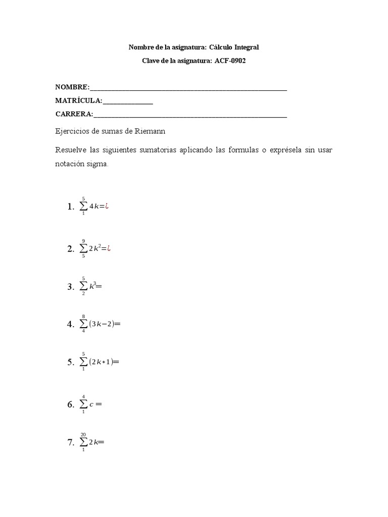 Sumas de Riemann - Notación Sumatoria. | PDF