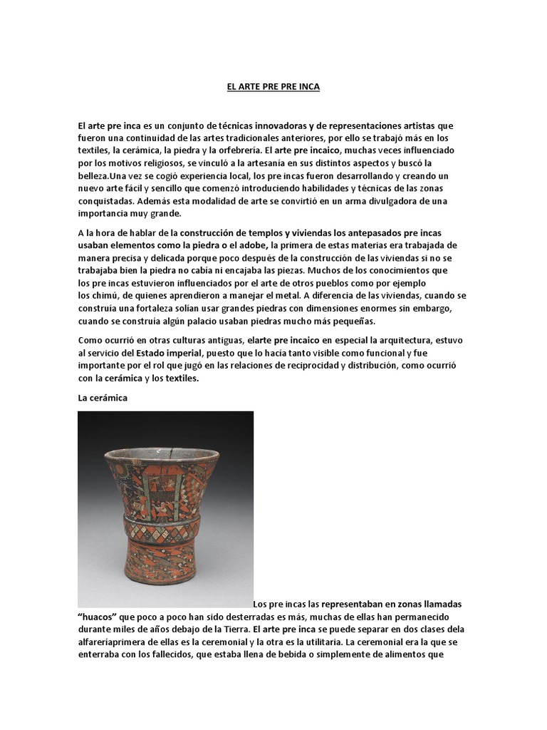 Arte y Cultura de los Pre Incas | PDF | Imperio Inca | Pinturas