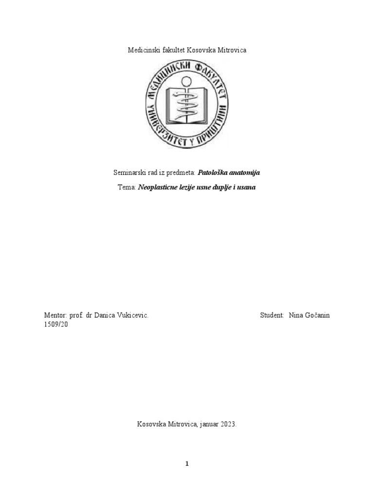 Neoplasticne Lezije Usne Duplje I Usana | PDF