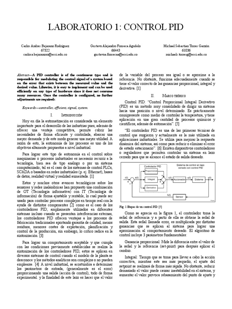 Informe Lab - 1 Control PID | PDF | Ciencias fisicas | Electrónica
