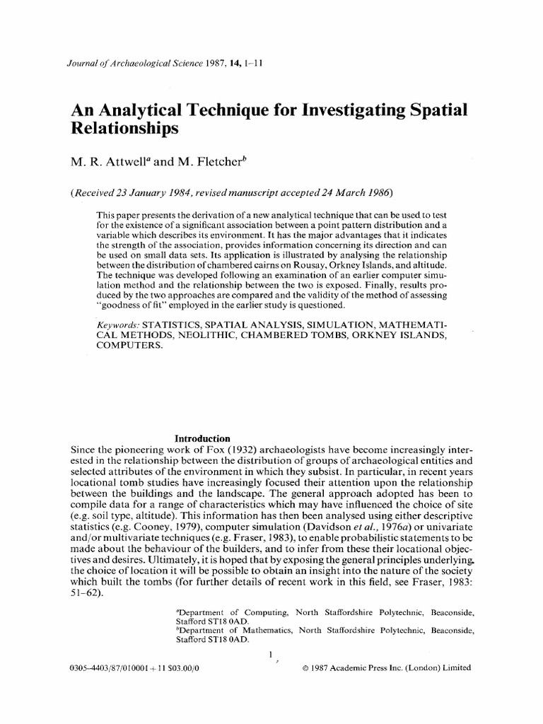 1987 - Attwell M Fletcher M An Analytical Technique For Investigating Spatial Relationships ...