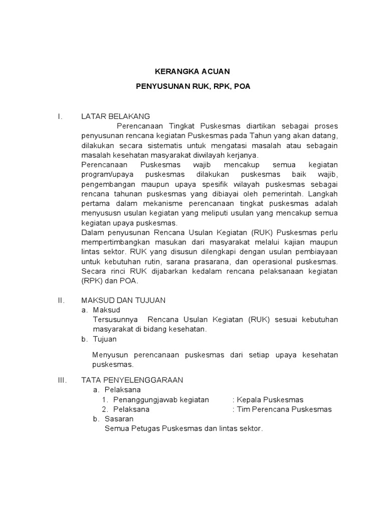 Kerangka Acuan Penyusunan Ruk Pdf