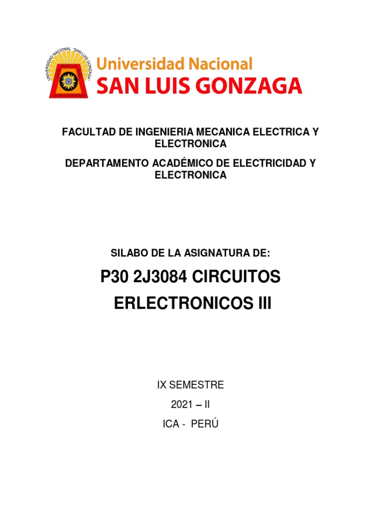 Silabo - 2J3084 - CIRCUITOS ELECTRONICOS III | PDF | Electrónica | Red eléctrica