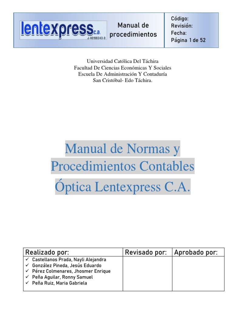 Manual de Procedimientos Contables de Una Optica | PDF | Marketing | Lentes Manual de Procedimientos Contables de Una Optica | PDF | Marketing | Lentes