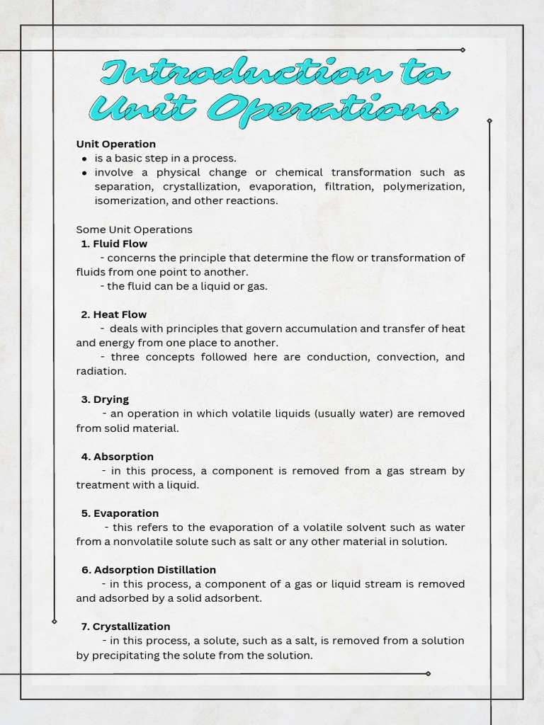 Unit Operations Outline | PDF | Fluid Dynamics | Viscosity