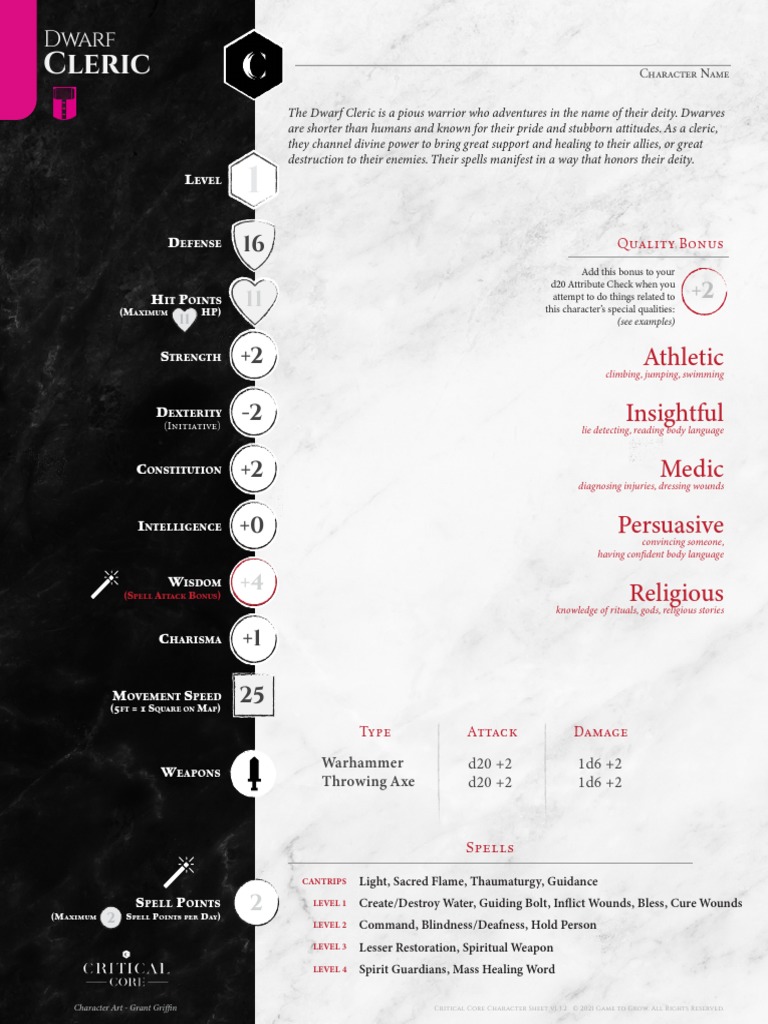 Character Sheet - Cleric - BLANK | PDF