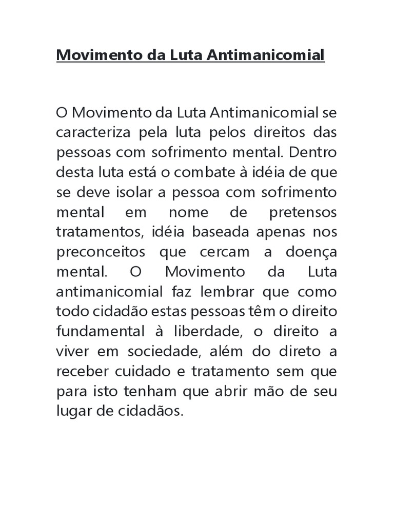 Movimento Da Luta Antimanicomial | PDF
