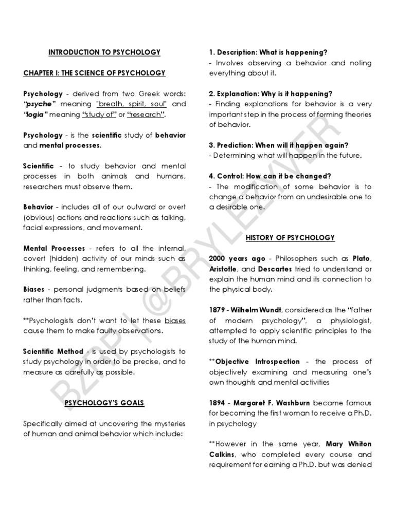 INTROPSY Reviewer (Book-Based Only) Chapters 1-2 | PDF | Neuron ...