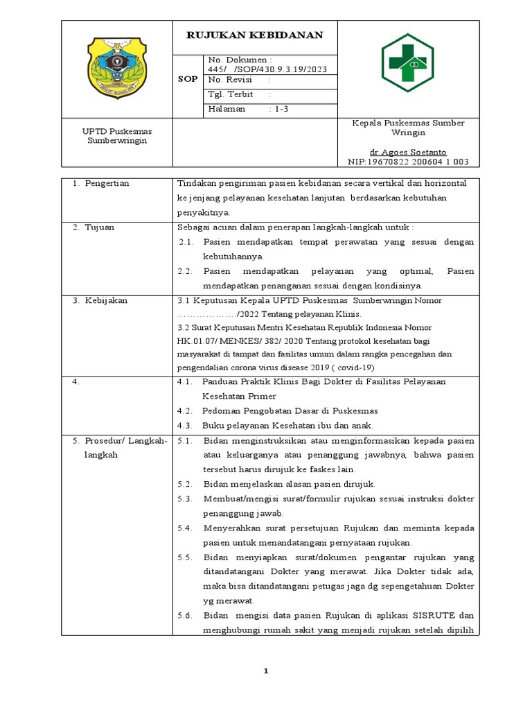 Sop Rujukan Bidan | PDF