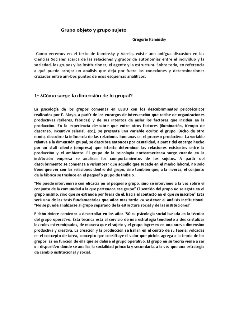 Grupo Objeto - Sujeto | PDF | Sicología | Institución