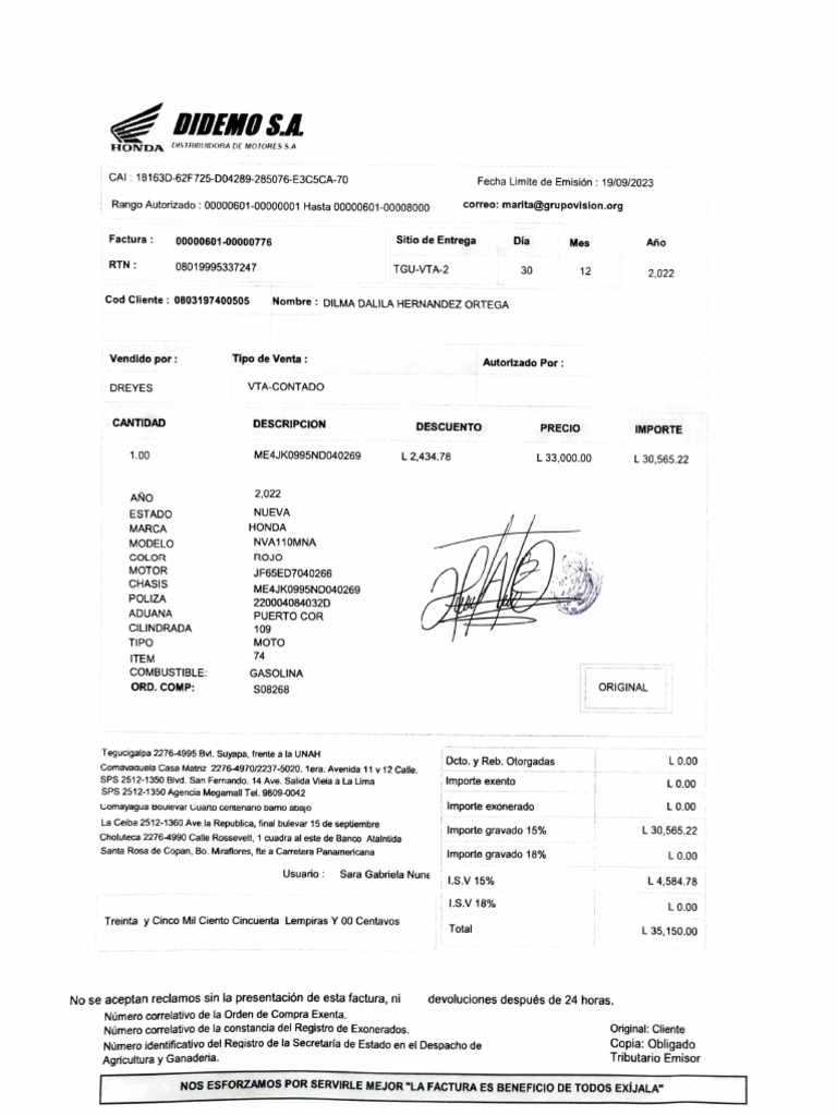 Ejemplo de Factura | PDF | Coche | Vehículo de motor