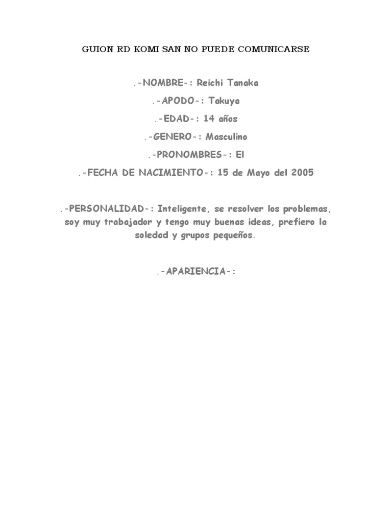 Guion RD Komi San No Puede Comunicarse Intento 2 | PDF