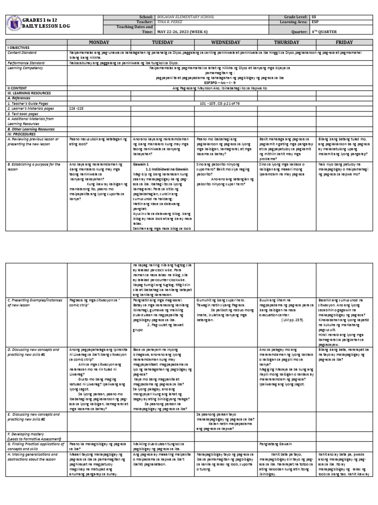 DLL Esp-3 Q4 W4 TP | PDF