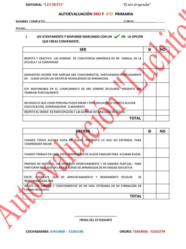 Autoeval. Luchito 3ro y 4to | PDF