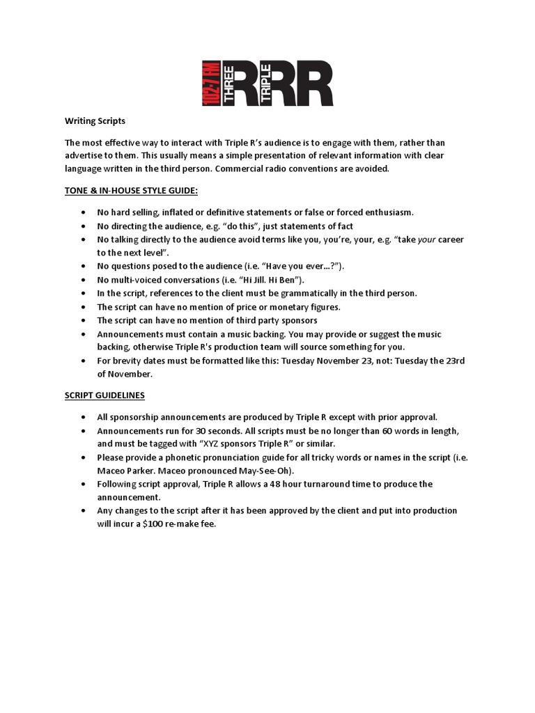 RRR Script Guidelines | PDF