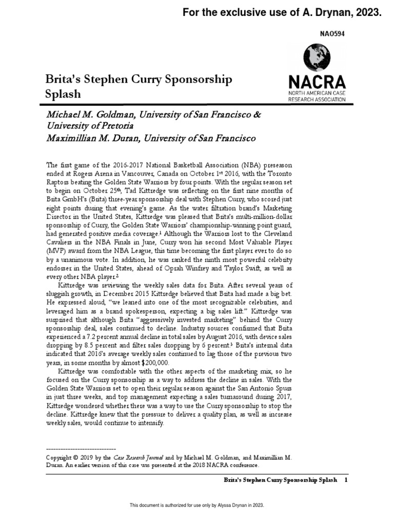 Brita's Stephen Curry Sponsorship Splash | PDF | Business | Politics