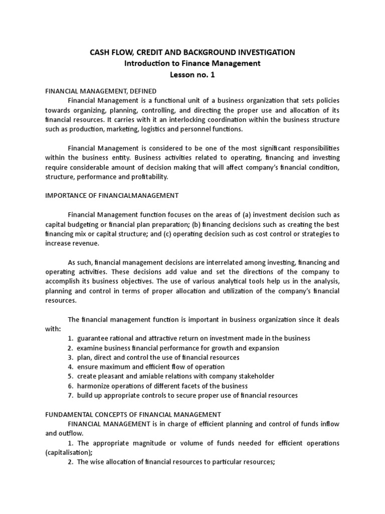 Financial Management Lesson No. 1 | PDF | Financial Capital | Profit ...