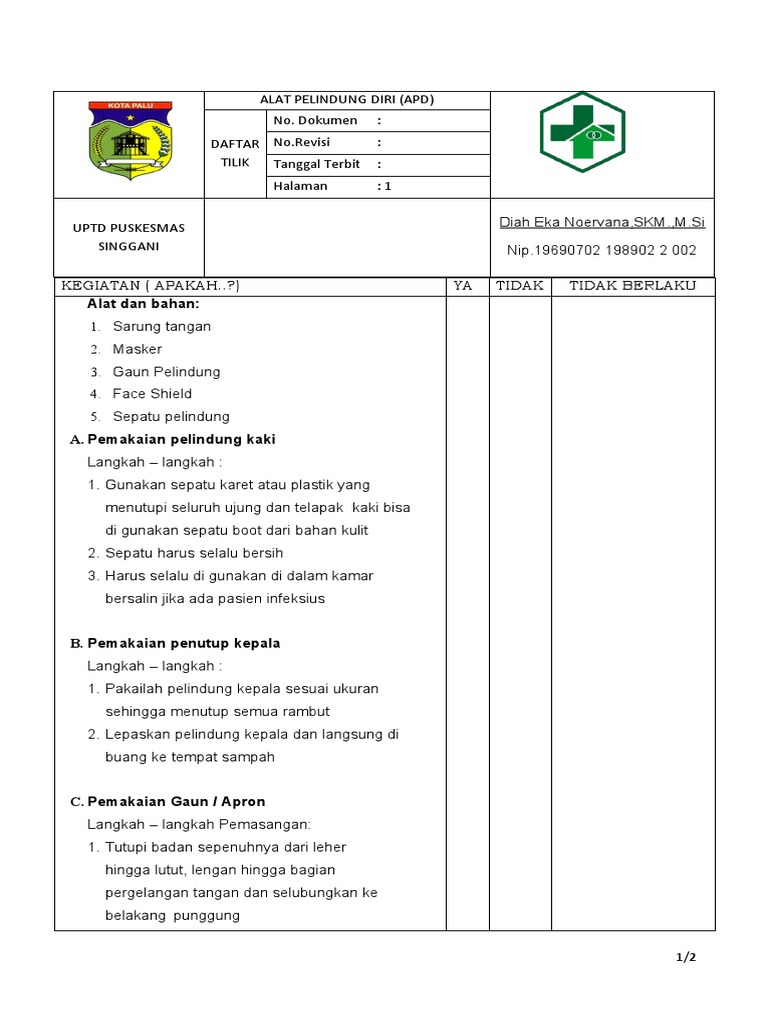 Daftar Tilik Apd | PDF