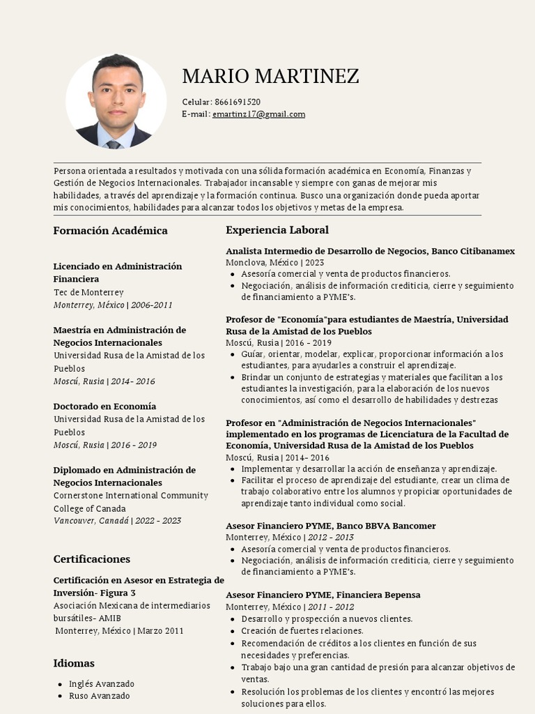 Mario Martinez - Resume | PDF | México | Negocios Internacionales