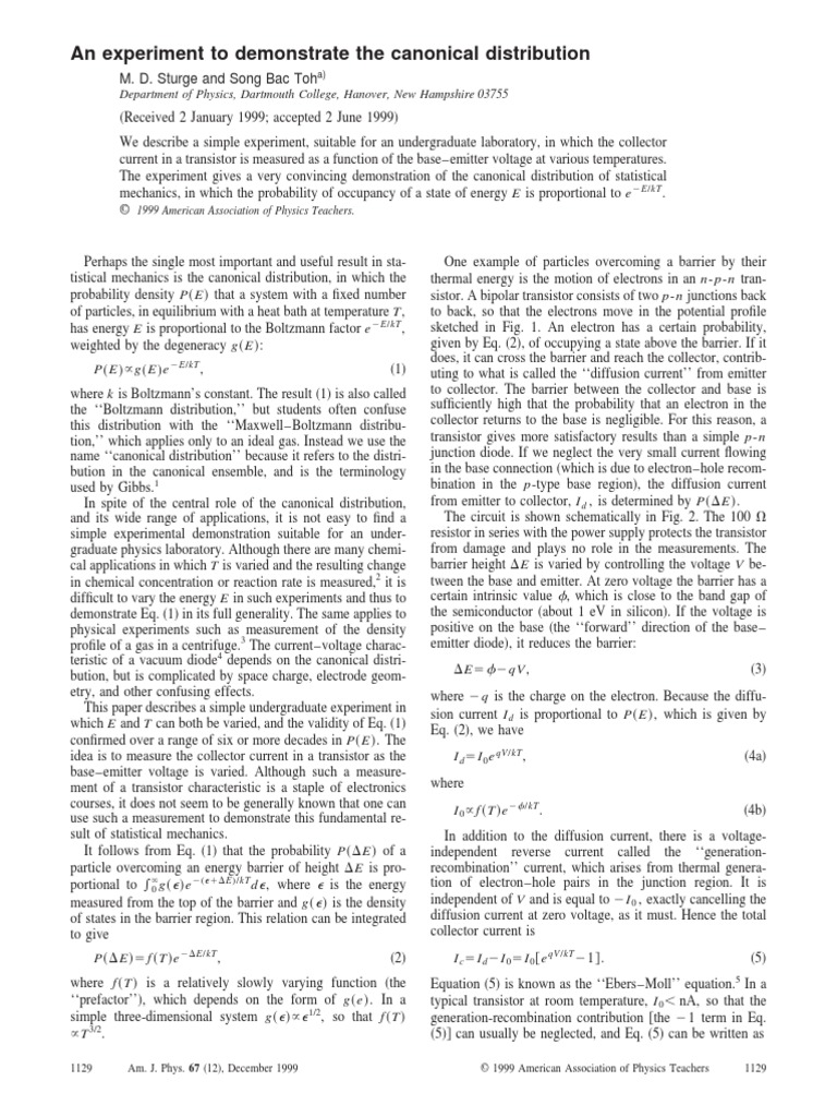 An Experiment To Demonstrate The Canonical Distribution | PDF | Bipolar ...