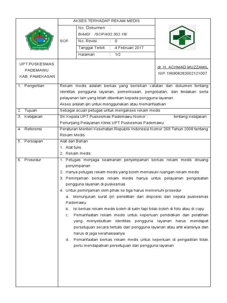 SOP Akses Rekam Medis | PDF