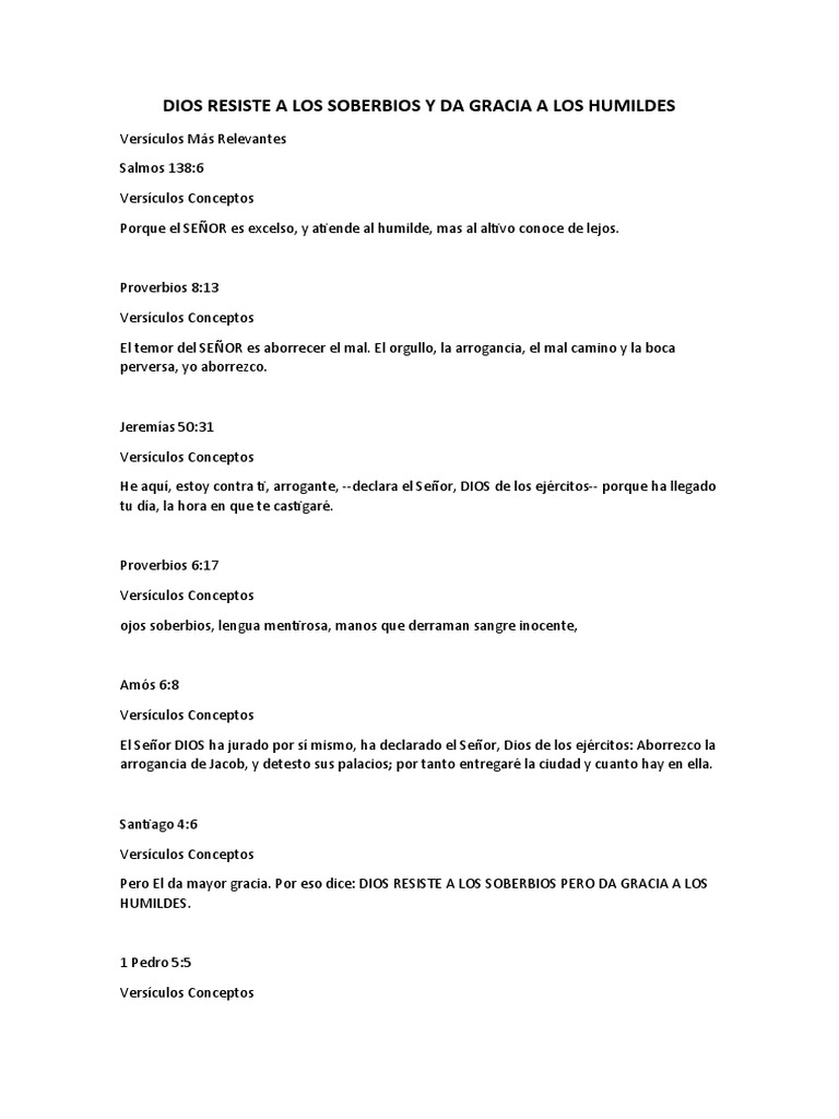 Dios Resiste A Los Soberbios y Da Gracia A Los Humildes | PDF | Contenido bíblico | Libros de la ...