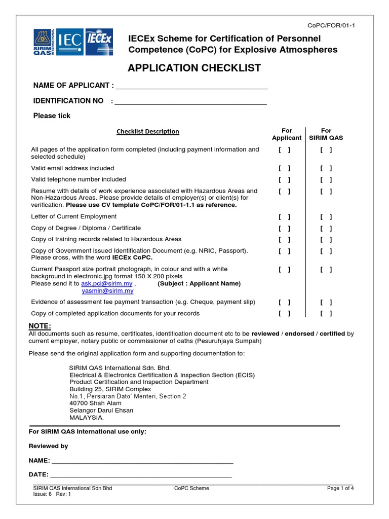 Application Form CoPC FOR 01 1 Issue6 Rev1 | PDF | Résumé
