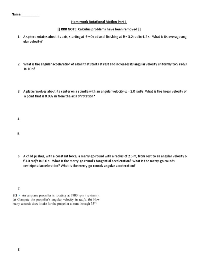 wk 9 Rotational Motion Homework 1 RRB | PDF