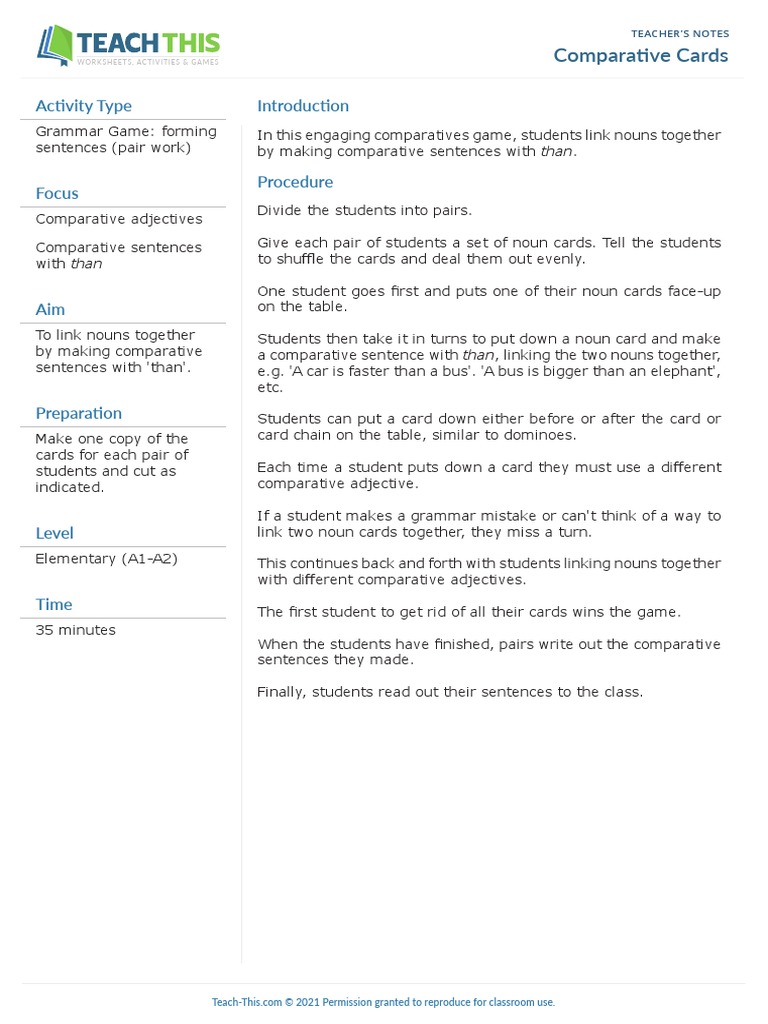Comparative Game | PDF | Adjective | Languages