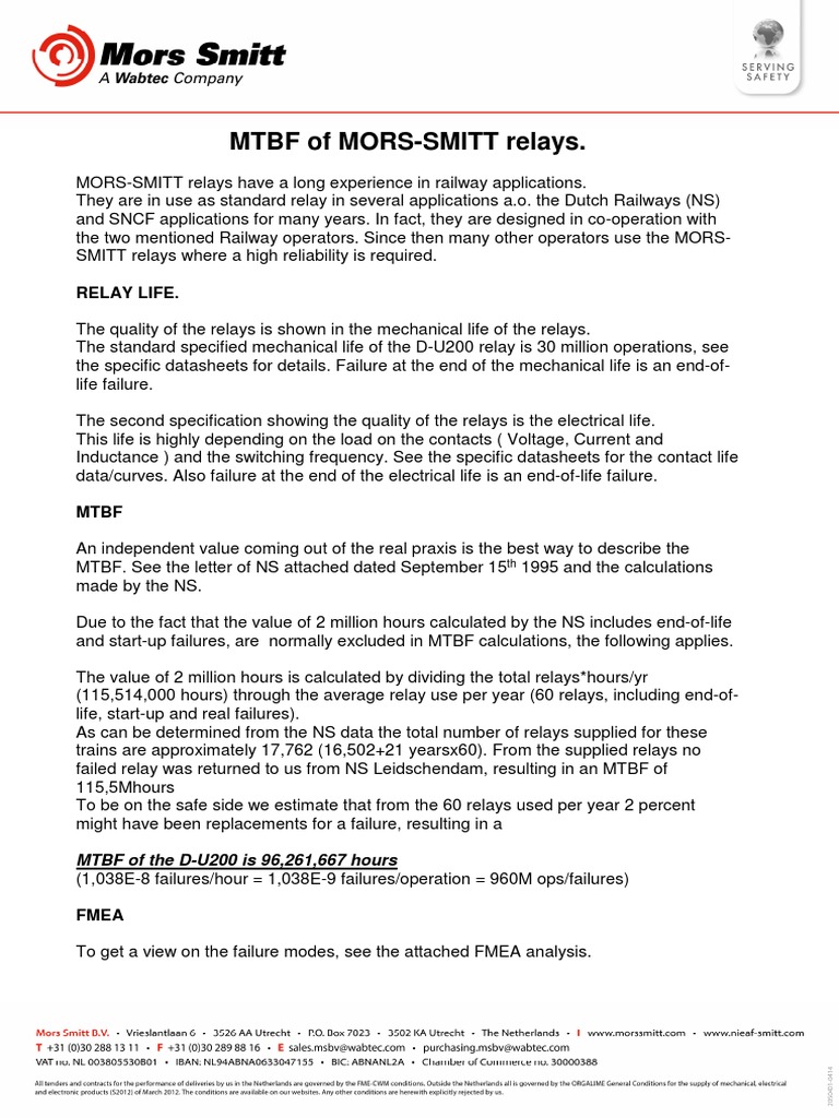 G4 Mors Smitt MTBF Data | PDF | Relay | Physical Sciences