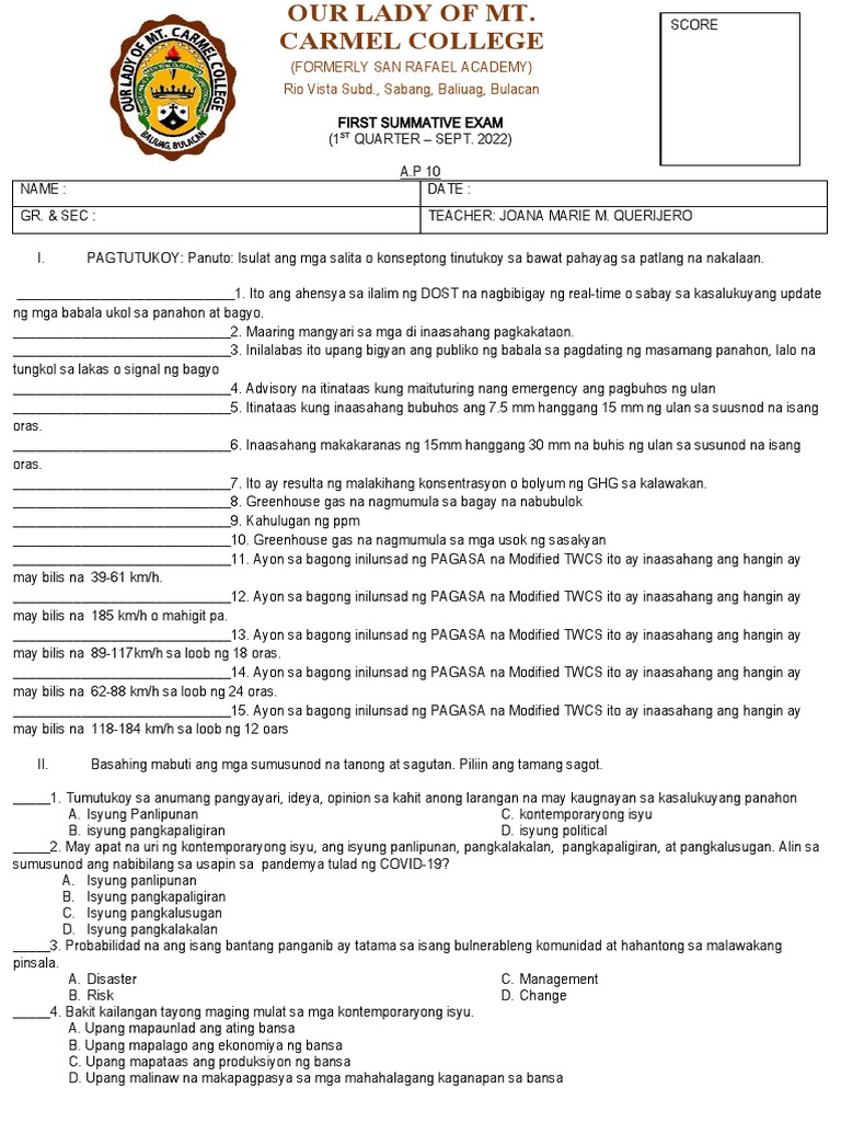 1st Summative AP | PDF