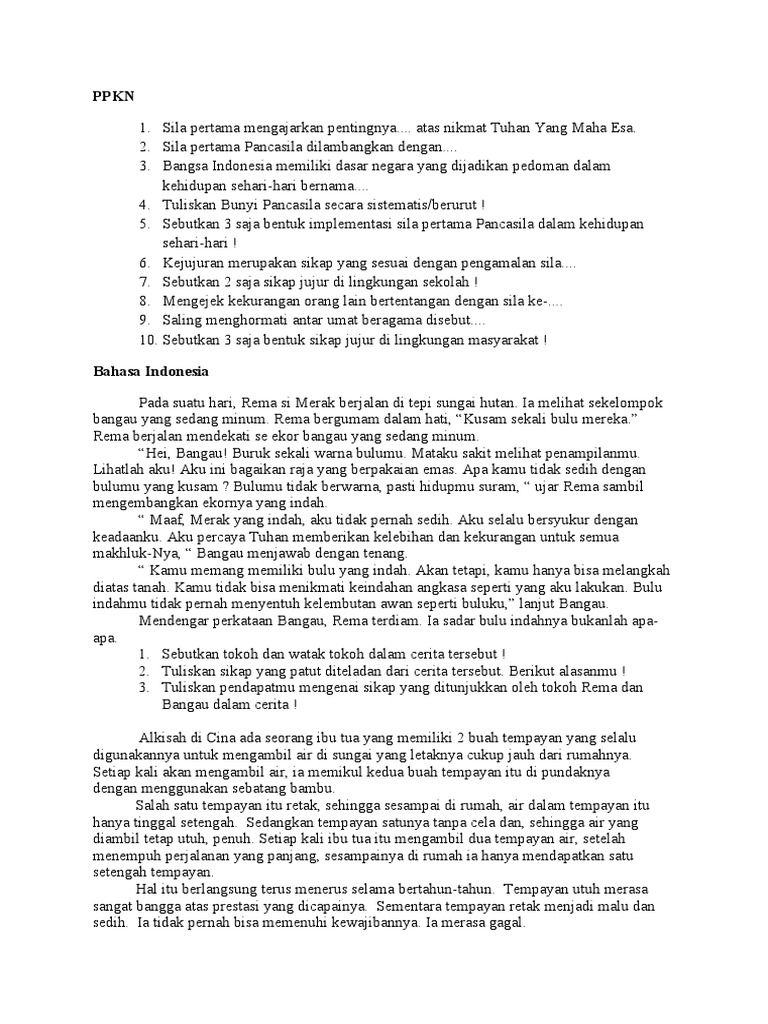 Soal Tema 4 Subtema 1 PPKN, BI, IPA | PDF | Seni & Disiplin Bahasa | Griya & Taman