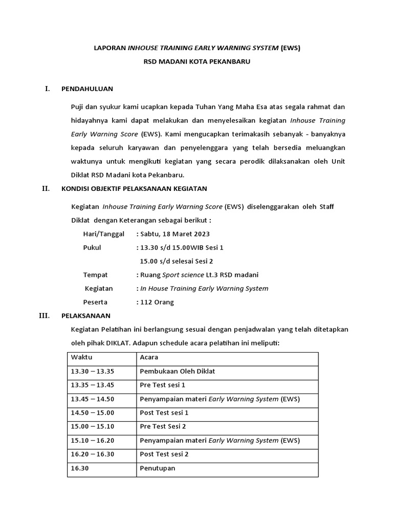 Laporan IHT EWS | PDF
