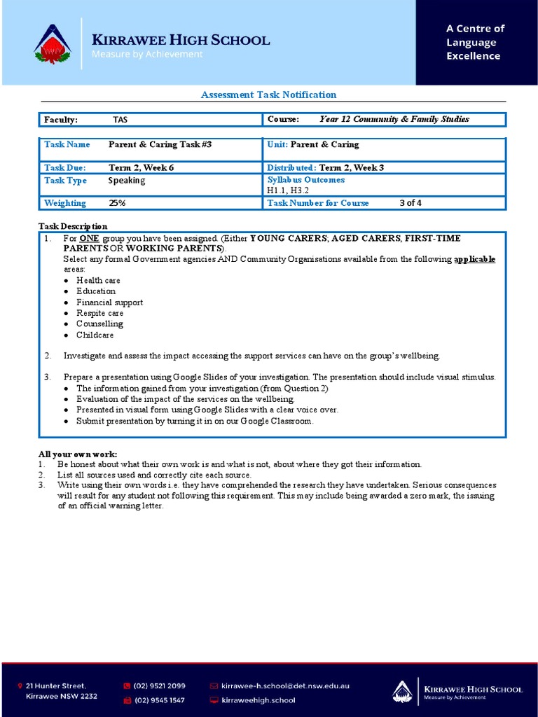 Yr12 CAFS Task 3 Parent Caring | PDF | Information | Caregiver