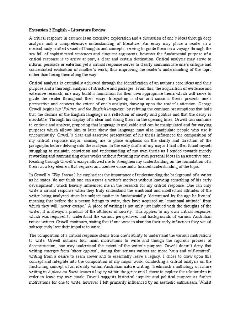 Literature Review Ext. 2 | PDF | Essays | Critical Thinking