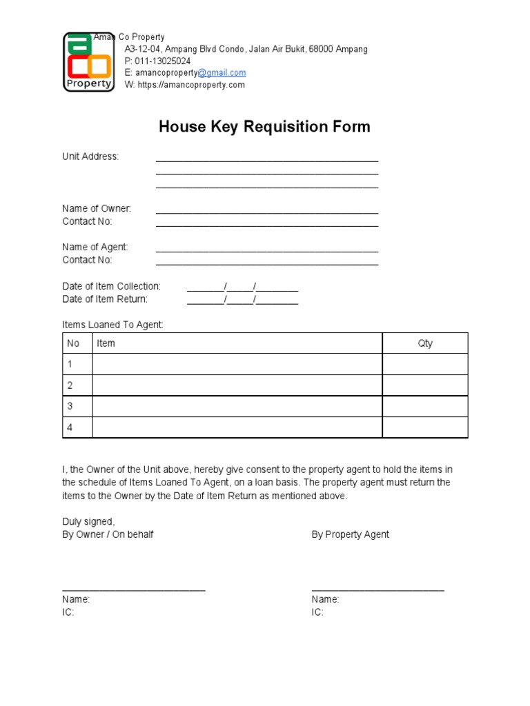 House Key Requisition Form | PDF