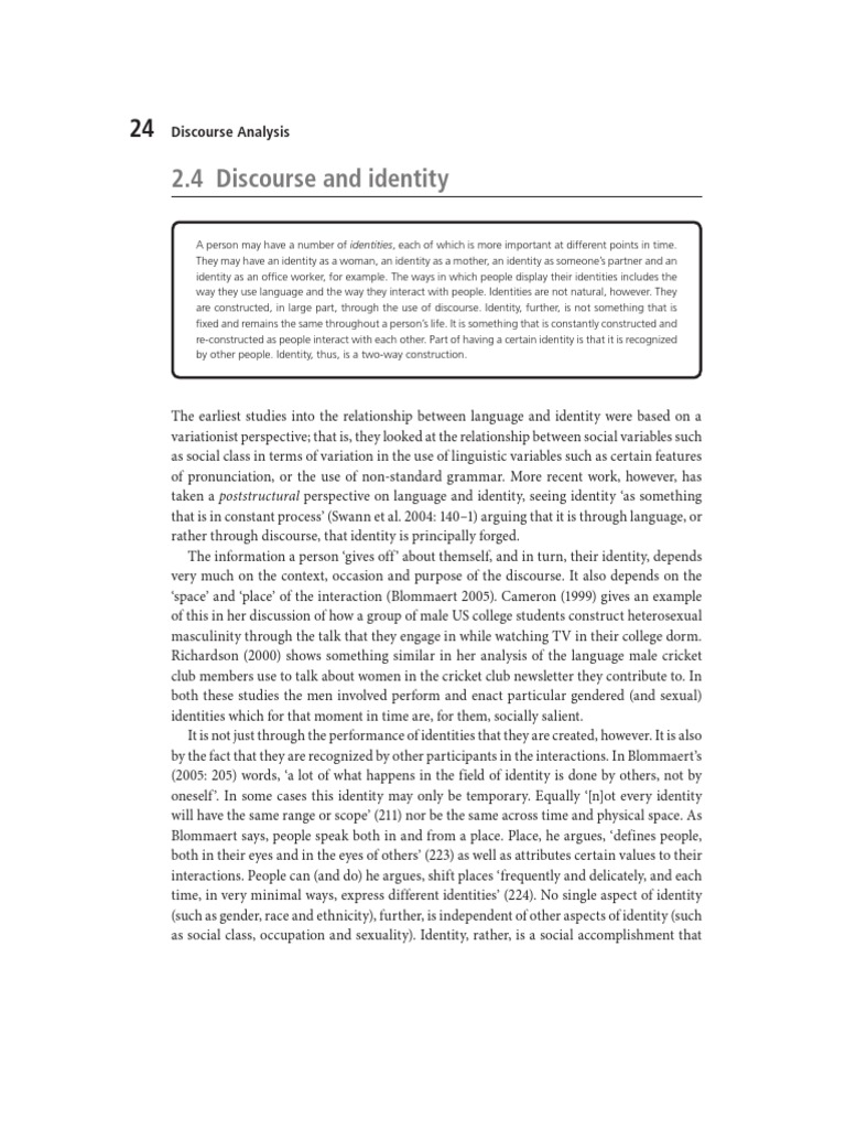 Discourse and Identity PDF | PDF | Identity (Social Science) | Gender