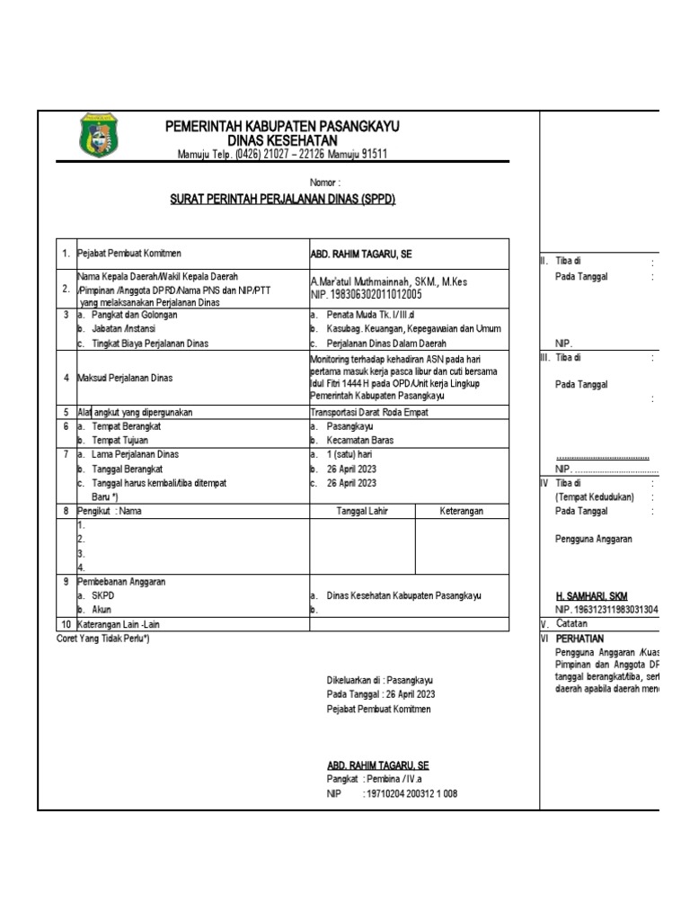 SPPD Perjalanan Dinas New | PDF