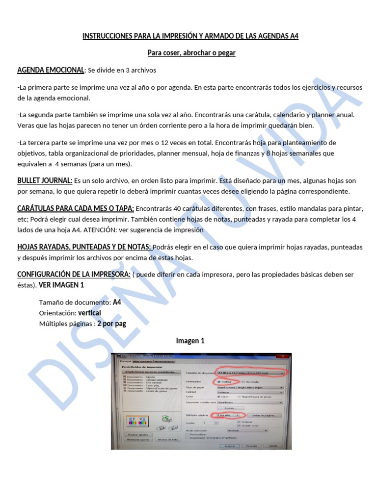 1-Instrucciones para La Impresión y Armado de Las Agendas A4 | PDF
