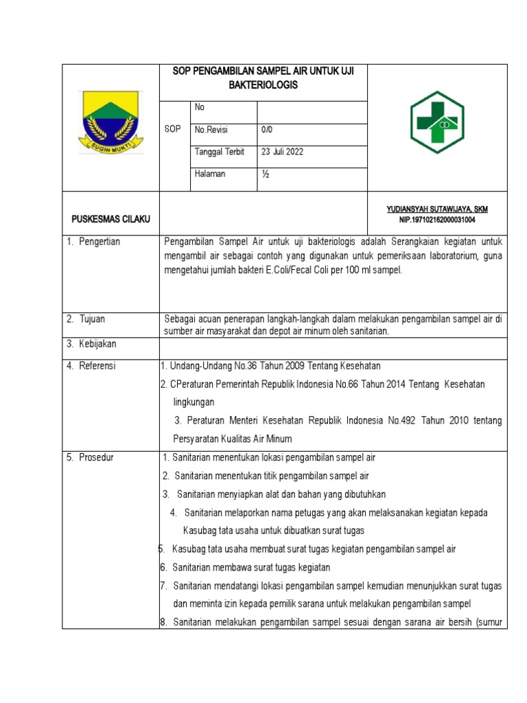 SOP Pengambilan Sampel Air | PDF
