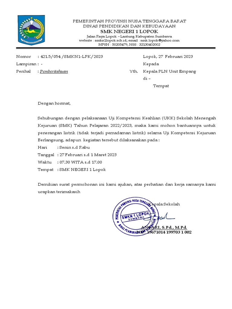 SMK Negeri 1 Lopok: Jalan Raya Lopok - Lantung Kabupaten Sumbawa NPSN ...