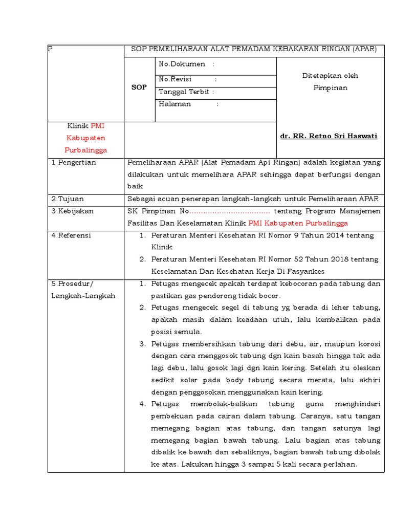 Sop Pemeliharaan Apar | PDF