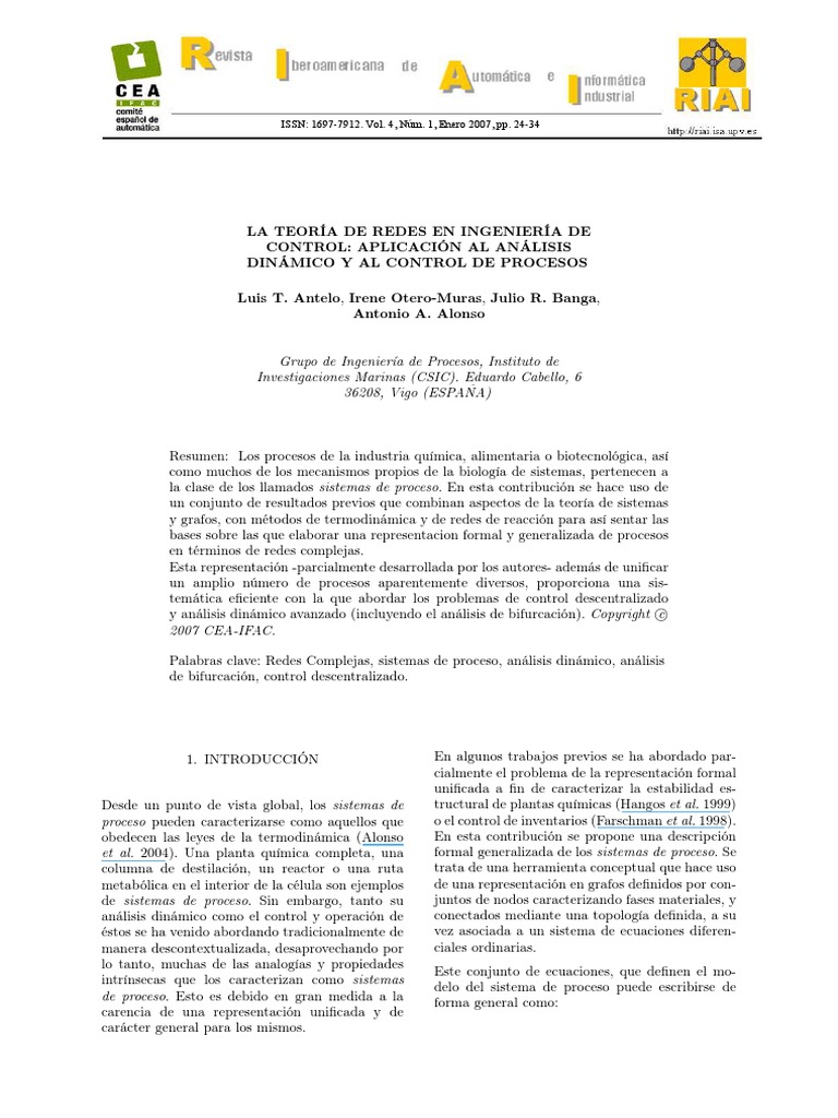 La Teoria de Redes en Ingenieria de Control | PDF | Termodinámica | Ecuaciones