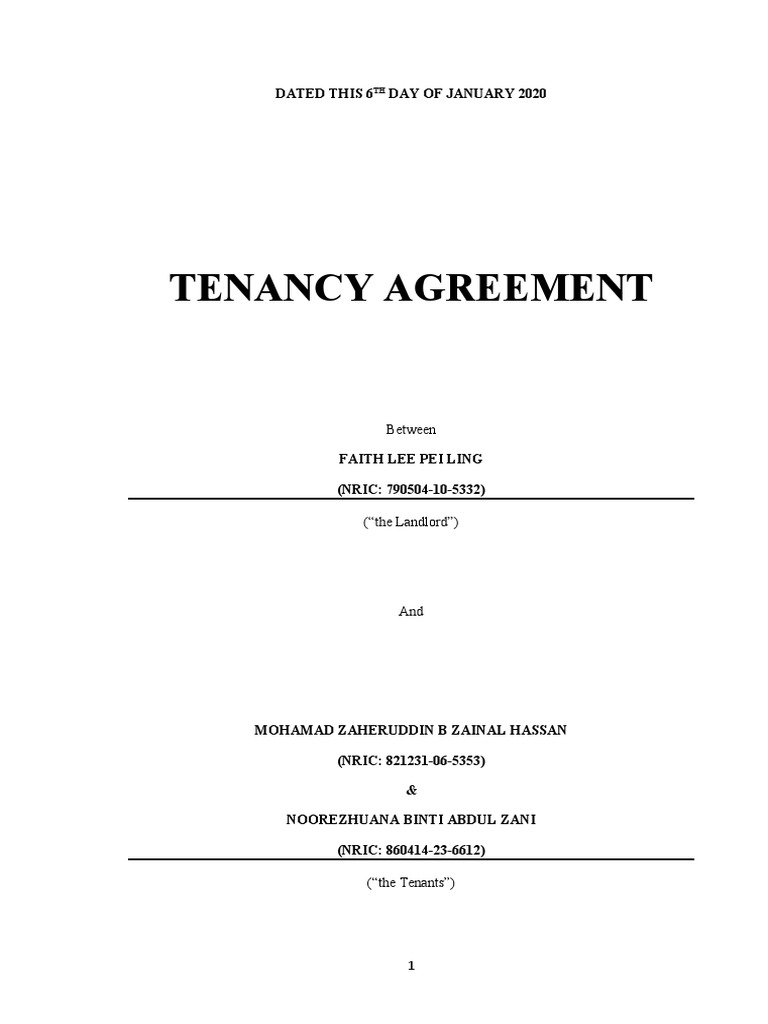 Tenancy Agreement - Prima Duta - 3rd Draft - Zaheruddin-Noorezhuana2020 | PDF | Leasehold Estate ...