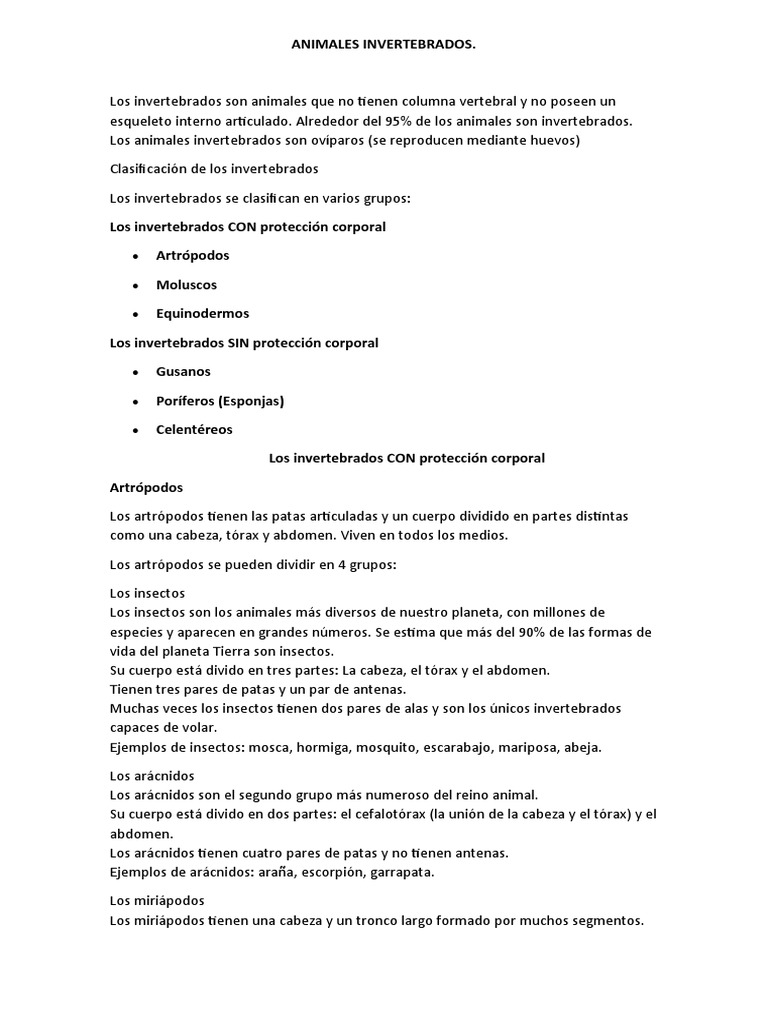 Clasificación de Animales Invertebrados | PDF | Invertebrado | Insectos